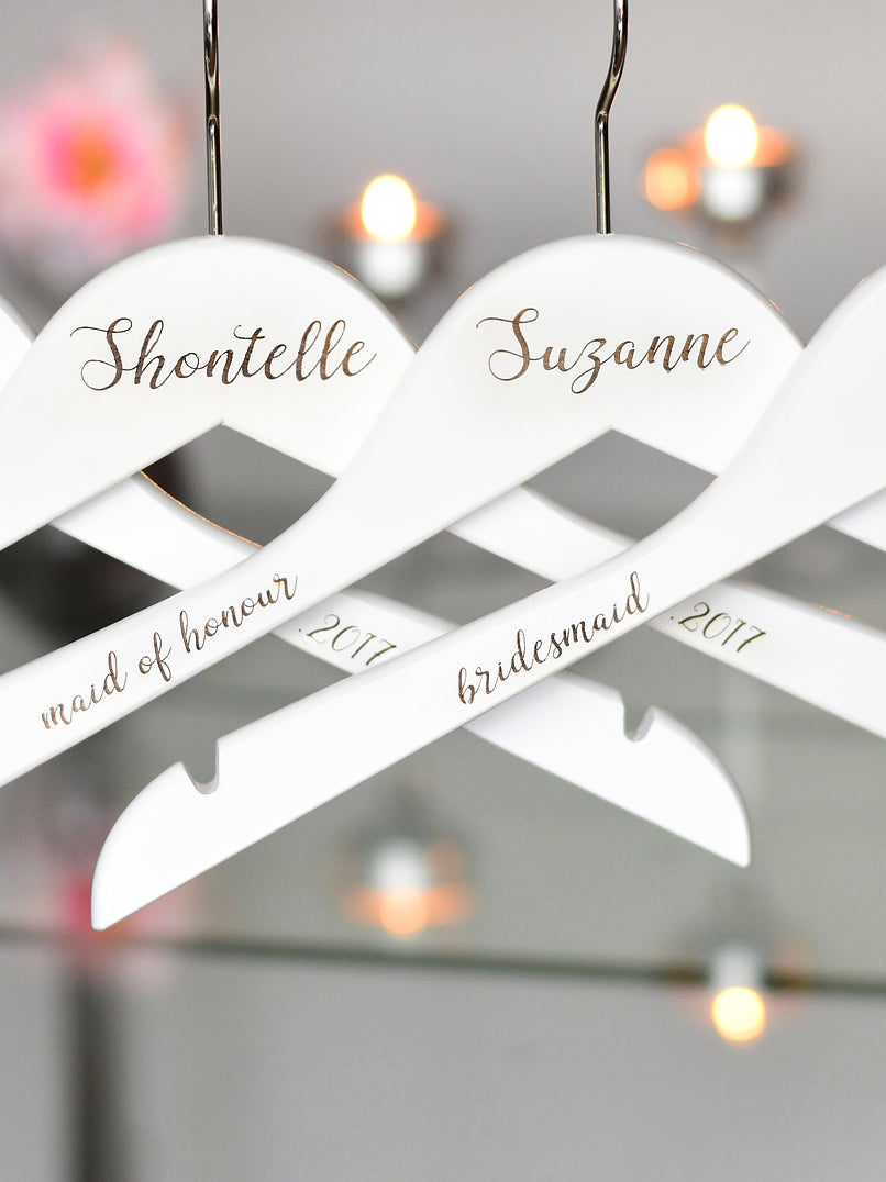 White Hanger, Name & Date & Title – Bridesmaid Hangers
