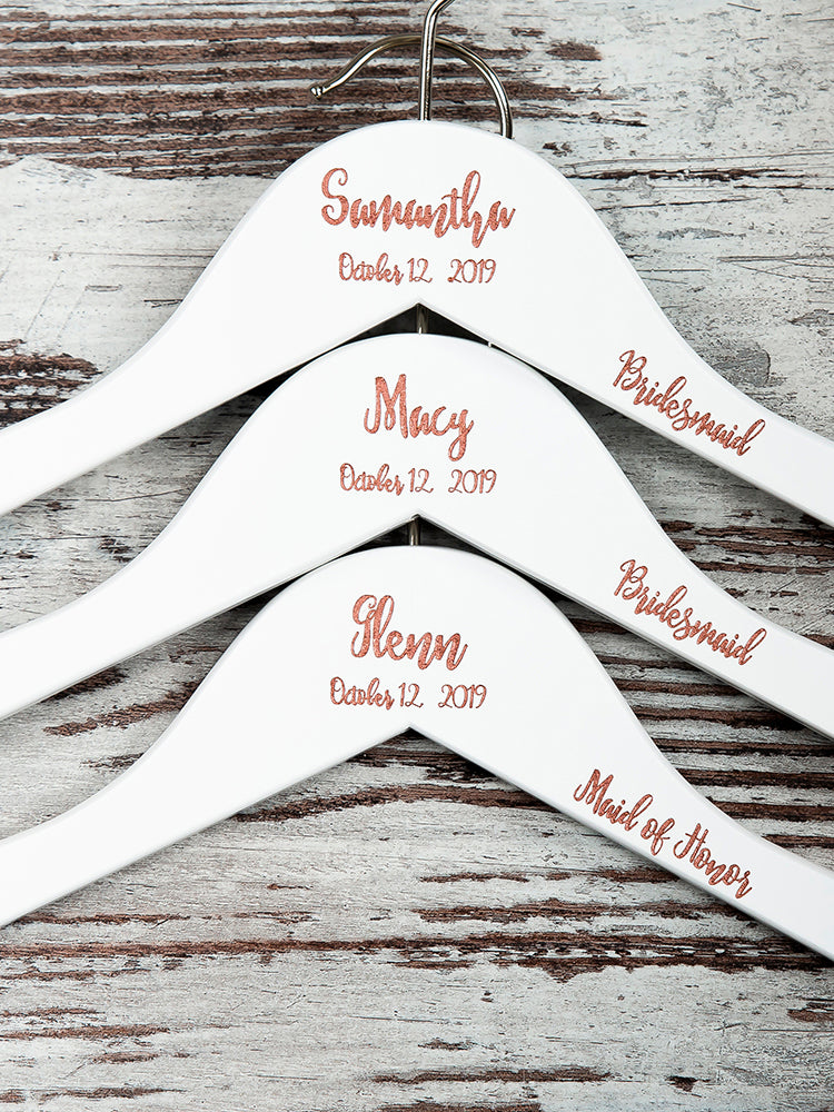 White Hanger, Name & Date + Title – Bridesmaid Hangers